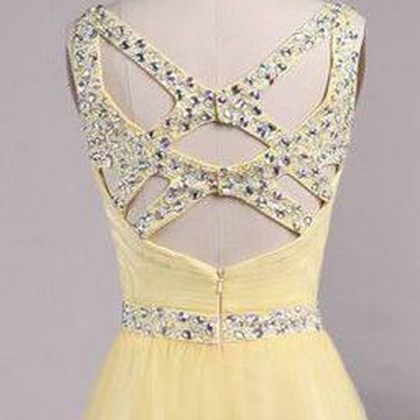 Custom Handmade Cross Back Prom Dresses , Prom Dresses ,yellow Prom ...