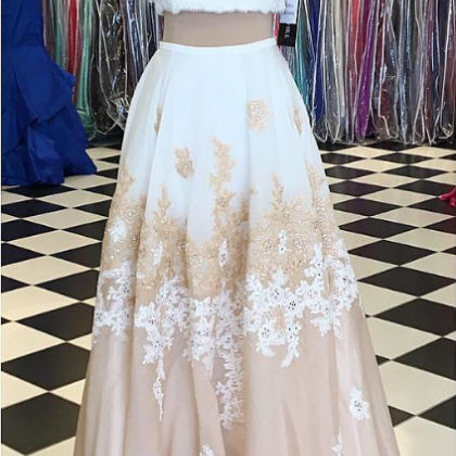 Two Tone Prom Dresses, Two Piece Prom Dress, Lace Applique Prom Dress ...