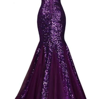 Grace Karin's Long Evening Gown With A Shiny Black Salmon Purple ...