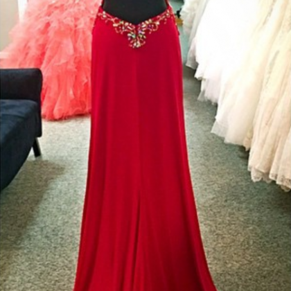 Red Floor Length Chiffon Prom Gown Featuring Sweetheart Beaded Bodice ...