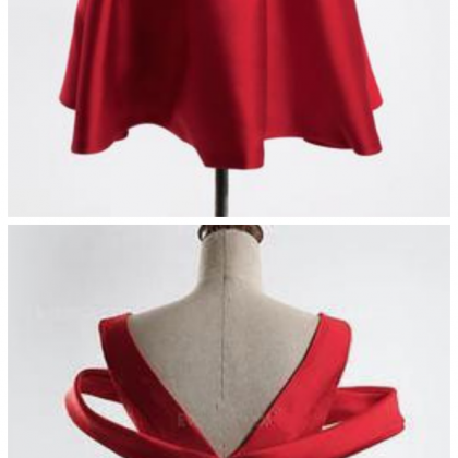 Red V Neck V Back Short Bridesmaid Dresses A Line Homecoming Dresses on ...