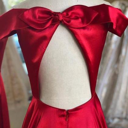 Off The Shoulder Long Red Prom Dress With Open Back on Luulla