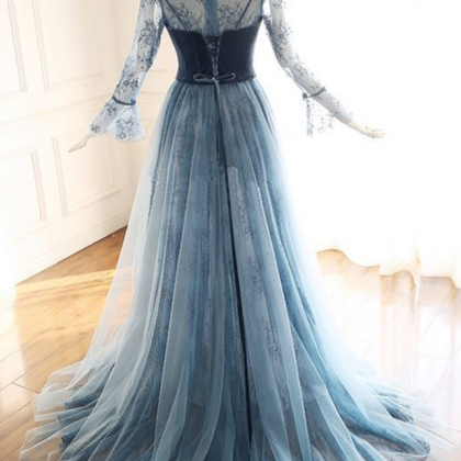 Gorgeous Lace Long Velvet Custom Made Formal Prom Dress With Sleeve on ...