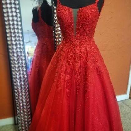 Ruby Outfit Elegant Tulle Red Appliques Beads Prom Dress, Formal ...