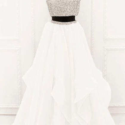 Chic Organza Ruffles Two Piece Prom Dresses With Sequins And Beads on ...