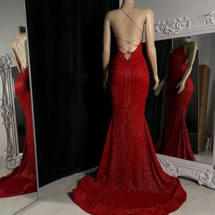Shimmery Red Prom Dress, Prom Gown With Open Back, Wedding Reception ...