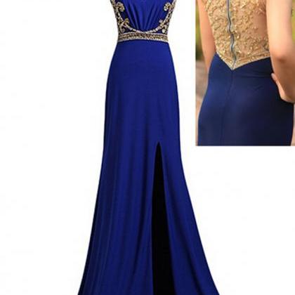Women's Scoop Chiffon Prom Dress Column Beaded Evening Dress Sexy Prom ...