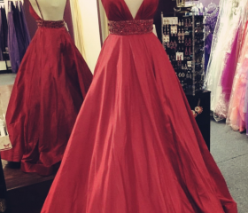 V Neck Dark Red Prom Dress on Luulla