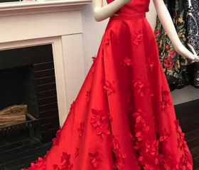 Halter Low Back Red Prom Dress With Petals on Luulla