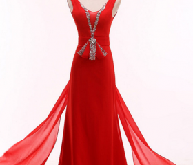 Elegant Red Evening Dress, Crystal Ball Gown, Evening Gown, Evening ...