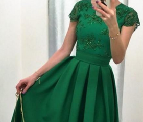 A-line Cap Sleeve Lace Party Dress In Green Prom Homecoming Dress on Luulla