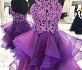 Cute Purple Tulle Lace Short Prom Dress, Purple Homecoming Dress on Luulla