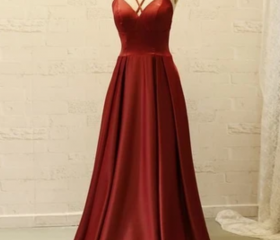 Simple Prom Dress, Dark Red Satin Prom Dresses on Luulla