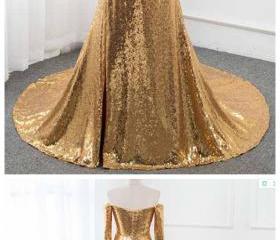 Ruby Outfit Gold Sequins Long Sleeve Prom Dresses Formal Evening Gown ...
