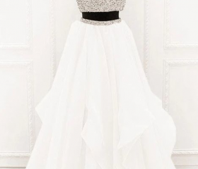 Chic Organza Ruffles Two Piece Prom Dresses With Sequins And Beads on ...