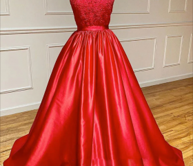 Prom Dresses,red A Line Satin Long Prom Dress Red Long Formal Dress on ...