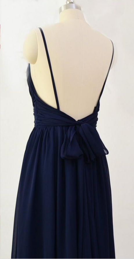 Open Back Long Navy Chiffon Formal Occasion Dress on Luulla
