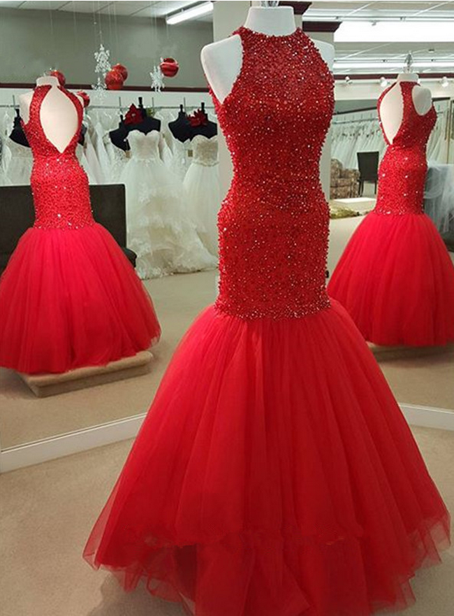 Red Mermaid Prom Dress With Beads on Luulla