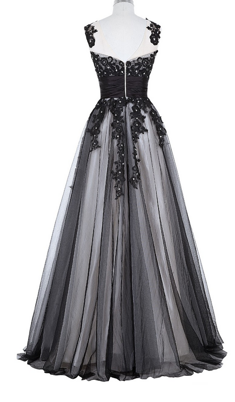 Tulle Lace Appliques Sleeveless Formal Dresses Long Graduation Dresses ...