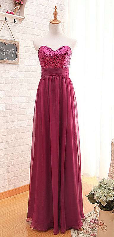 Simple A-line Sweetheart Strapless Chiffon Long Porm Dresses Formal ...