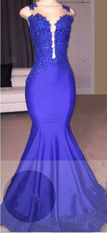 Royal Blue Mermaid Prom Dress With Lace on Luulla