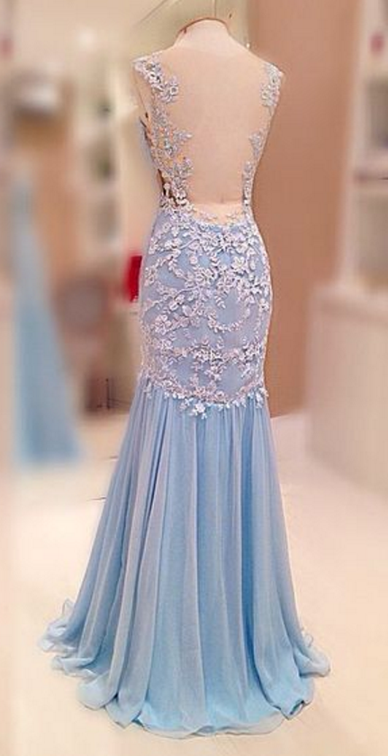 Illusion Back Long Mermaid Prom Dress With Lace on Luulla