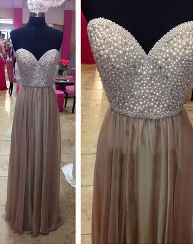 Long Chiffon Prom Dress With Pearls Beads on Luulla