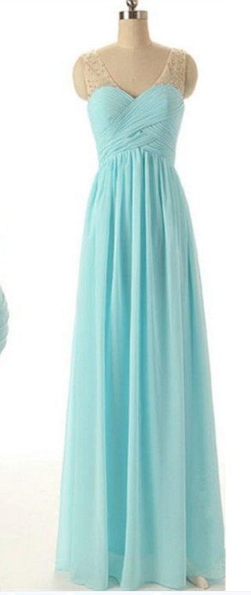 Simple Light Blue Chiffon Long Prom Dresses , Long Prom Dresses ...