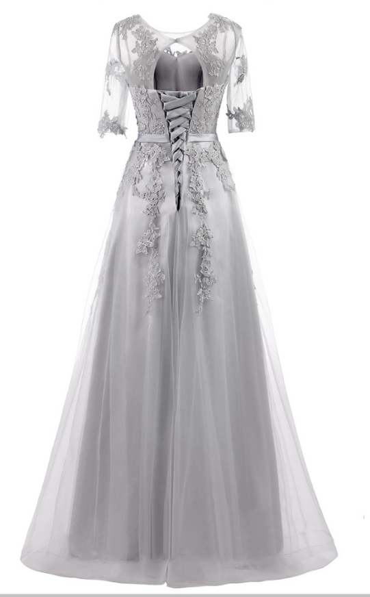 A Grey Formal Gown With A Long, Half-sleeved Dress Evening Dress on Luulla