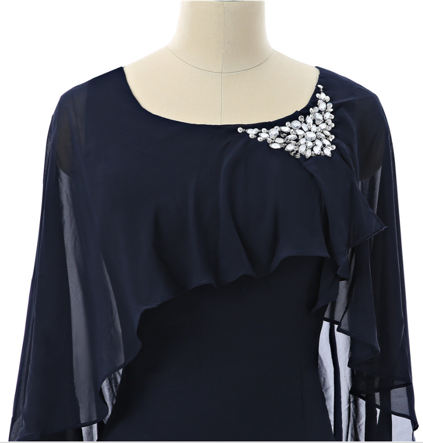 Navy Blue Evening Dress Mermaid Hat Sleeveless Gown, Formal Women's ...