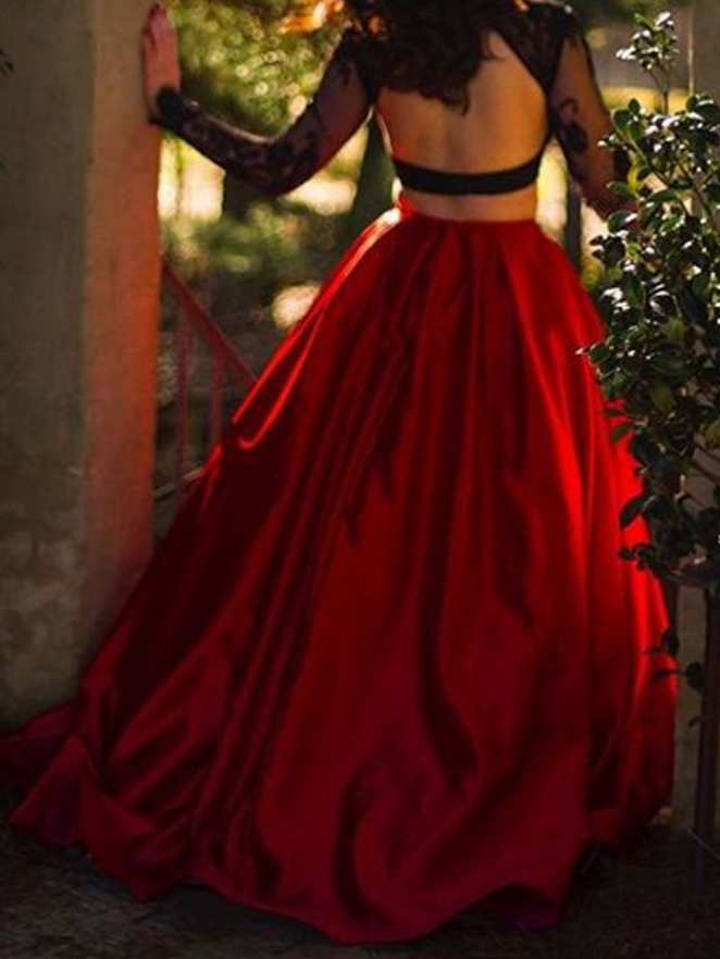 Long Sleeves Prom Dresses Ball Gowns Open Back Evening Formal Party ...