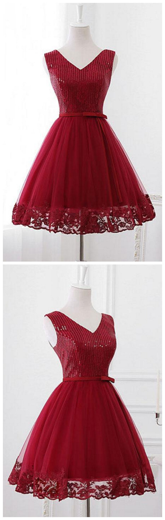 V Neck Sequins Tulle Short Prom Dress Homecoming Dress On Luulla