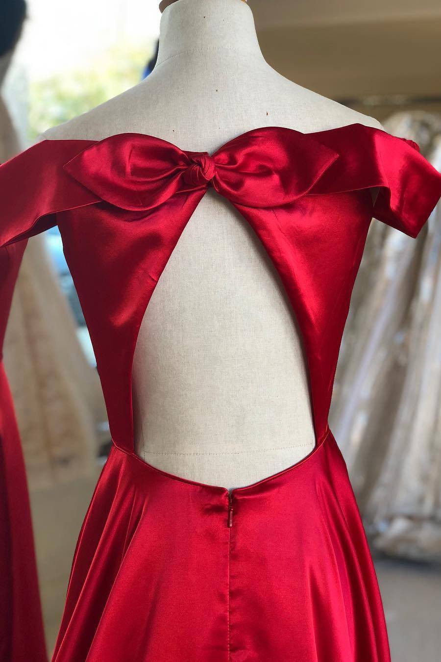 Off The Shoulder Long Red Prom Dress With Open Back on Luulla
