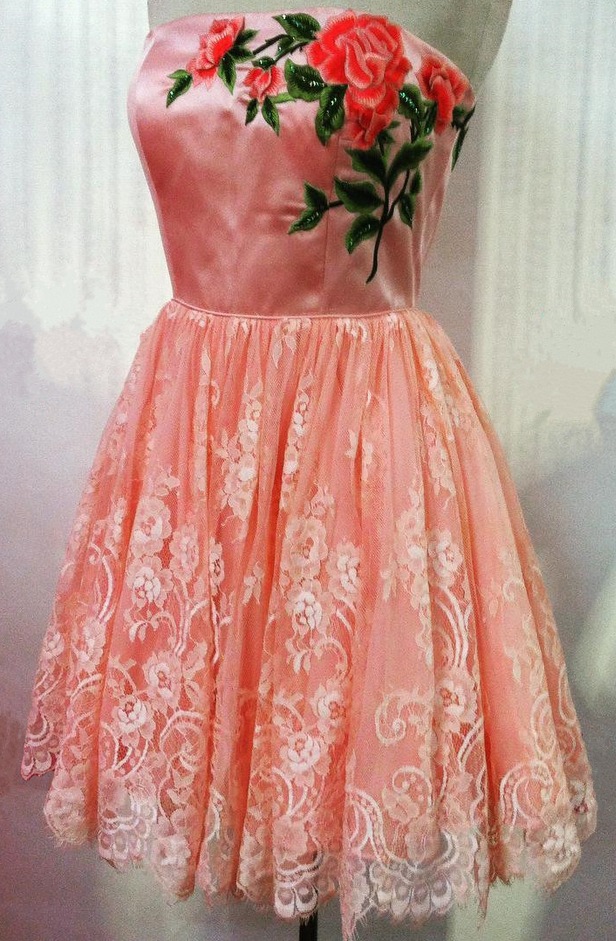 Mini Prom Dress, Lace Prom Dress, Strapless Prom Gown, Party Dress on ...