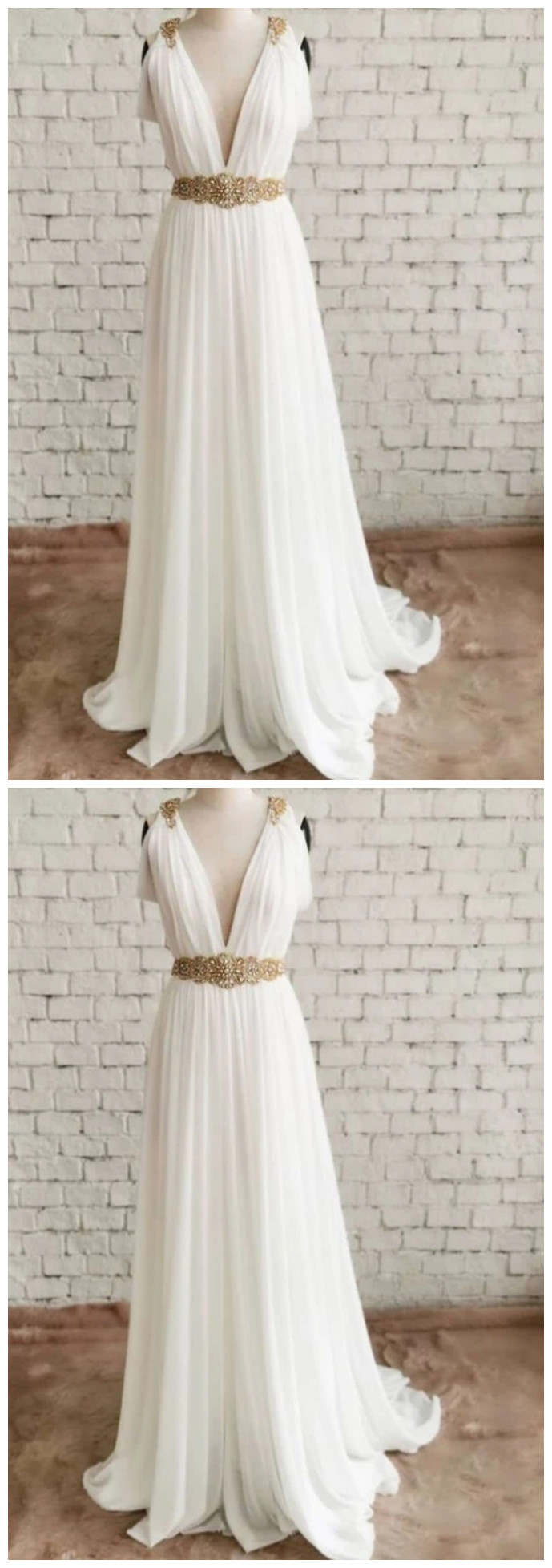 White V-neck Long Chiffon Prom Dress on Luulla