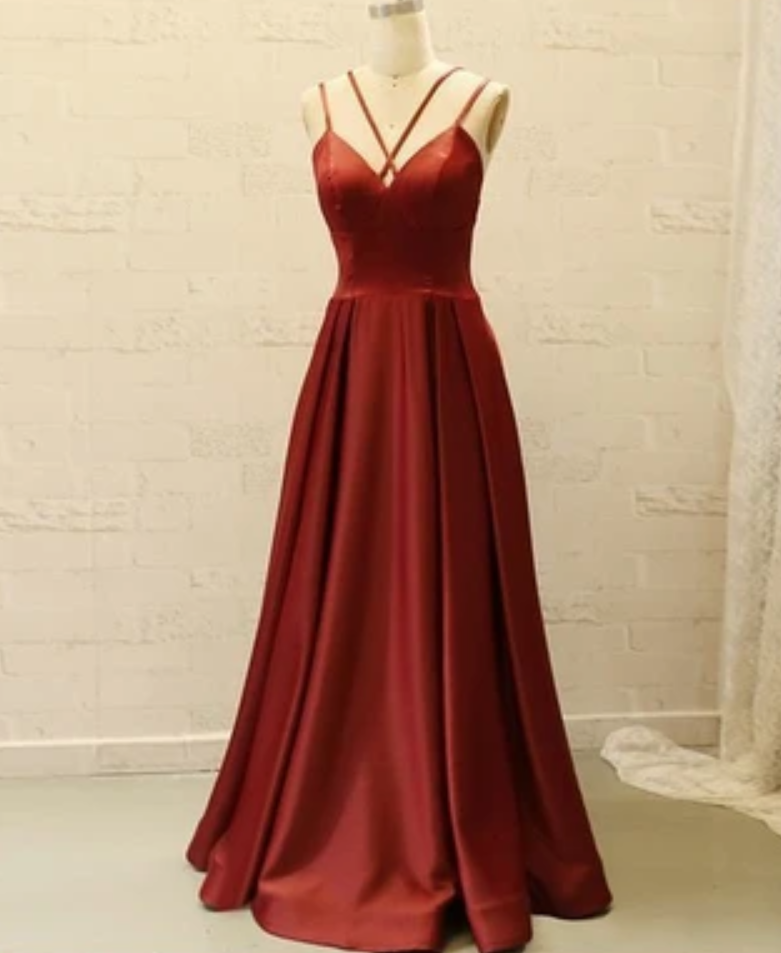 Simple Prom Dress, Dark Red Satin Prom Dresses on Luulla