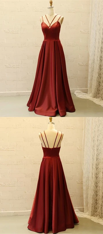 Simple Prom Dress, Dark Red Satin Prom Dresses on Luulla