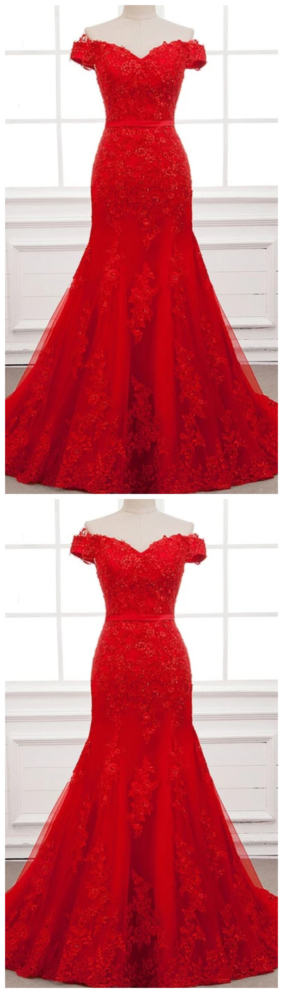 Fabulous Tulle Off-the-shoulder Neckline Mermaid Prom Dress With Beaded ...