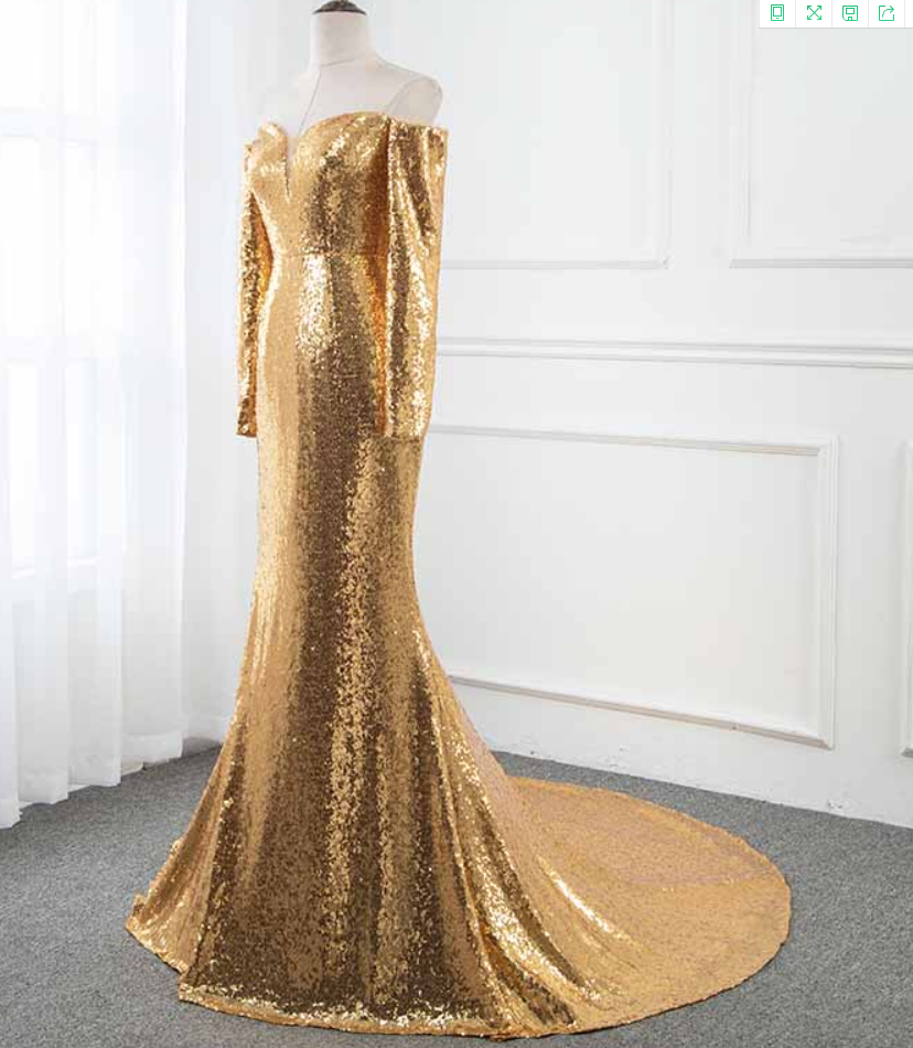 Ruby Outfit Gold Sequins Long Sleeve Prom Dresses Formal Evening Gown ...