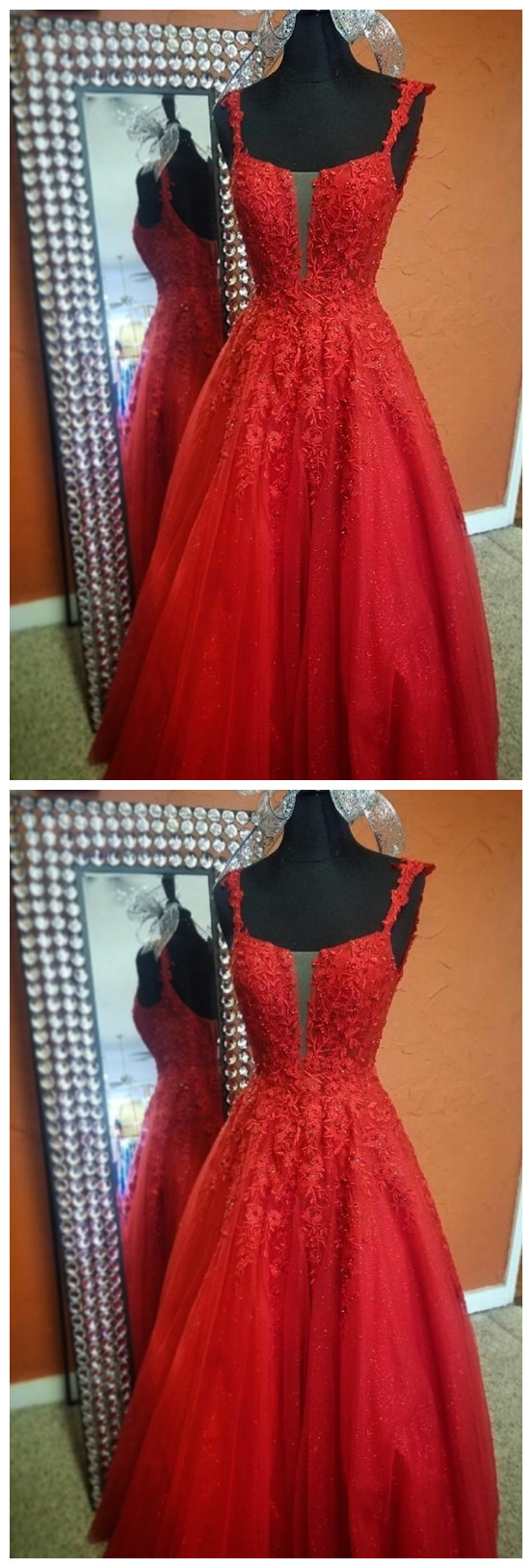 Ruby Outfit Elegant Tulle Red Appliques Beads Prom Dress, Formal ...