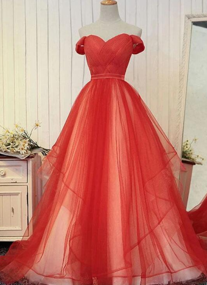 Ruby Outfit Princess Tulle Off-shoulder Long Prom Dress, Evening Gown ...