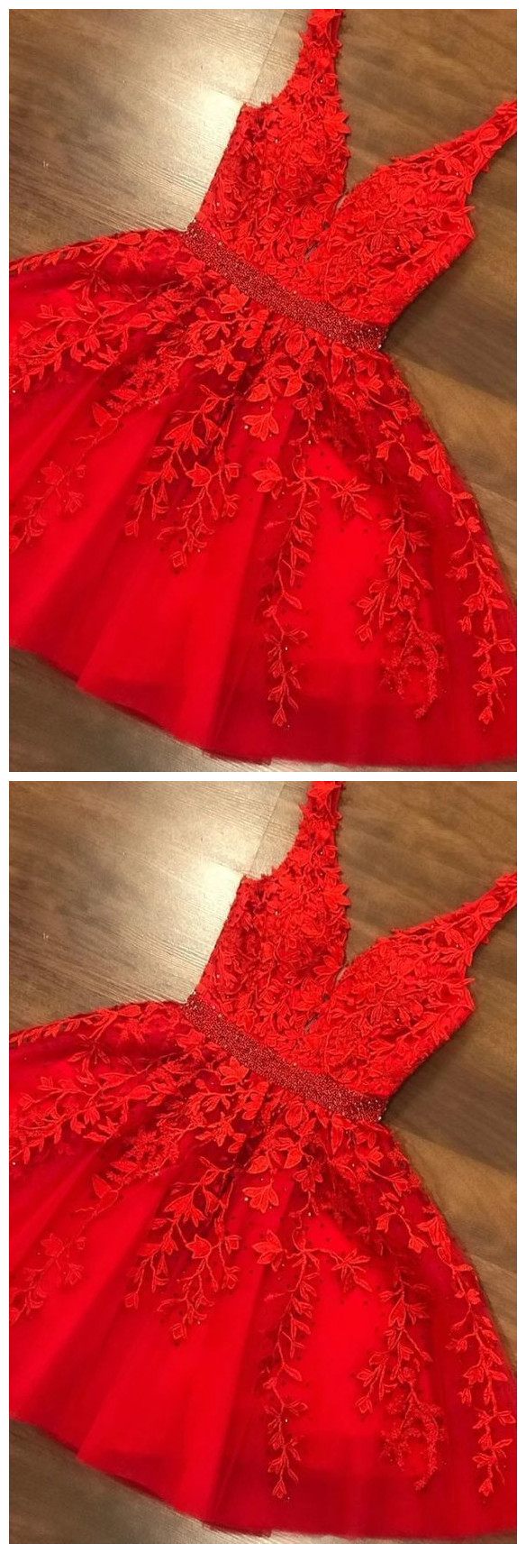 Ruby Outfit Elegant V Neck Appliques Short Homecoming Dress, Graduation ...