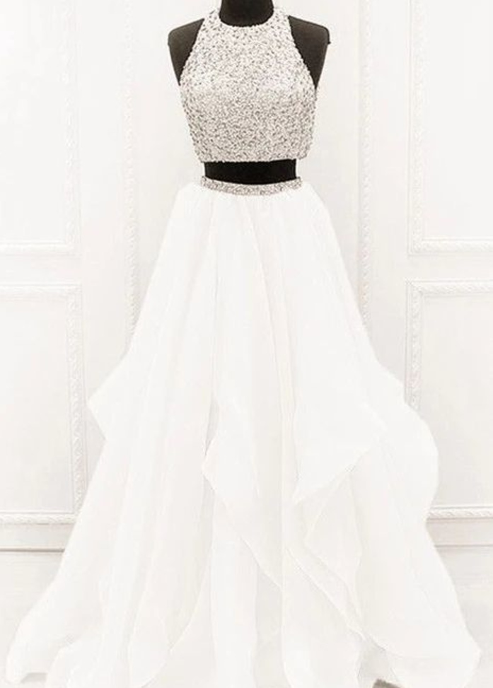 Chic Organza Ruffles Two Piece Prom Dresses With Sequins And Beads on ...