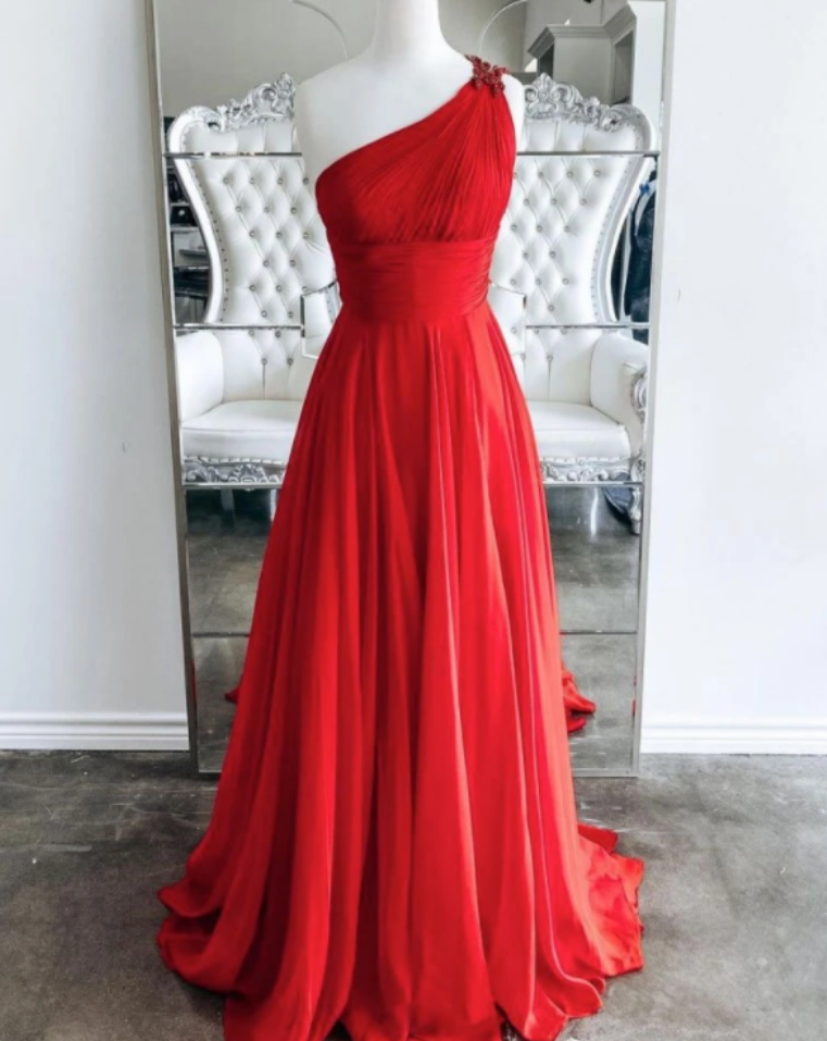 Red One Shoulder Long Prom Dress Red Evening Dress on Luulla