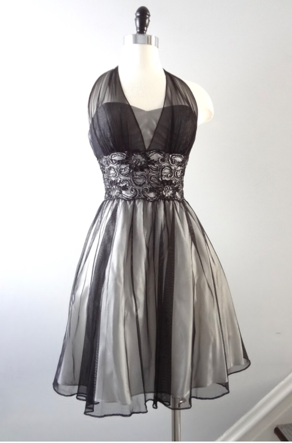 1990s Niki Livas Black Mesh Cocktail Prom Dress on Luulla