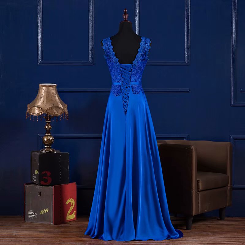 Royal Blue Evening Dresses Lace Wedding Party Gowns Lace-up Long Formal ...