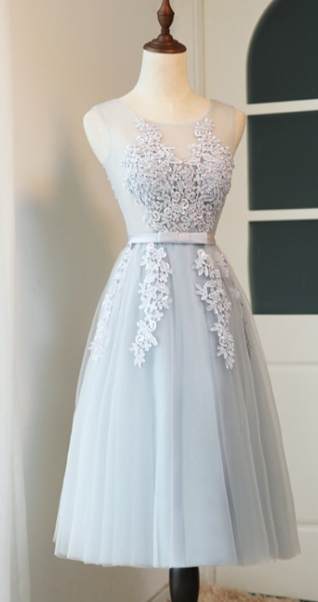 Short Prom Dresses, Lace Appliques Prom Dresses, Tea Length Prom ...