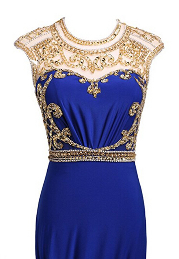 Women's Scoop Chiffon Prom Dress Column Beaded Evening Dress Sexy Prom ...