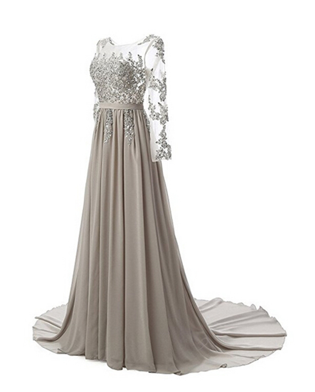 Women's Long Evening Dresses Chiffon Lace A Line Prom Party Gown With ...