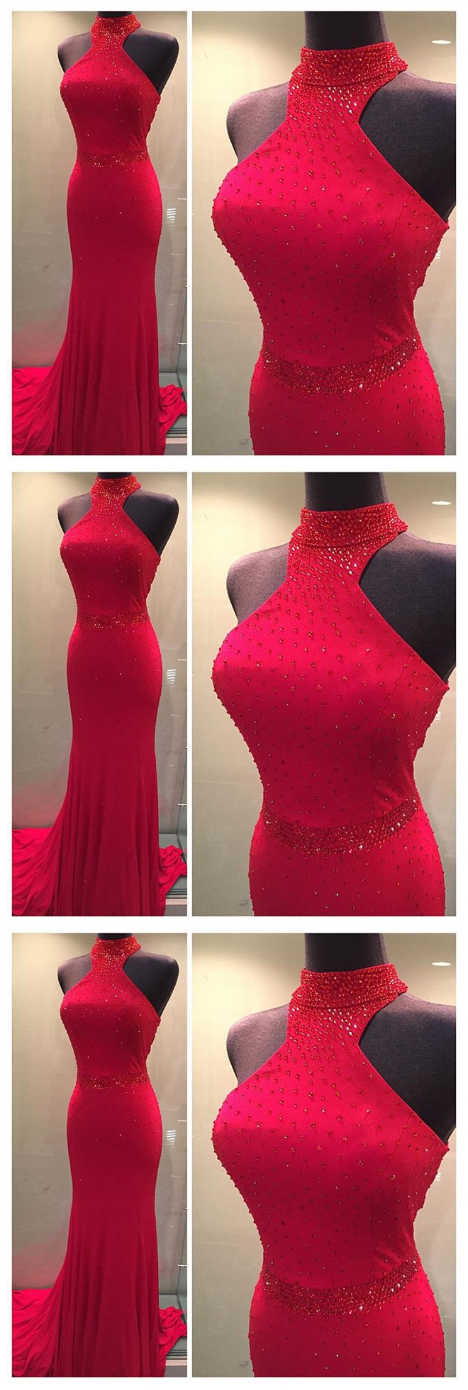 High Neck Halter Red Prom Dress,evening Dress on Luulla